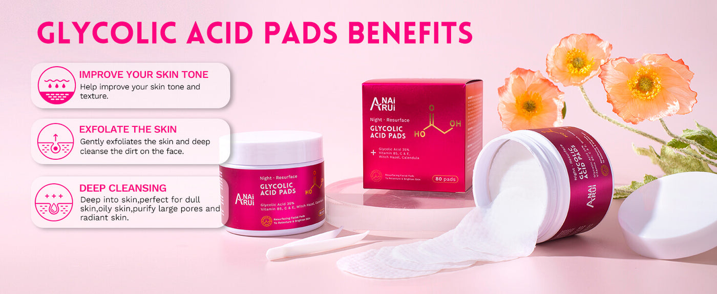 ANAIRUI 35% Glycolic Acid AHA Facial Peel Pads for Exfoliating Dark ...