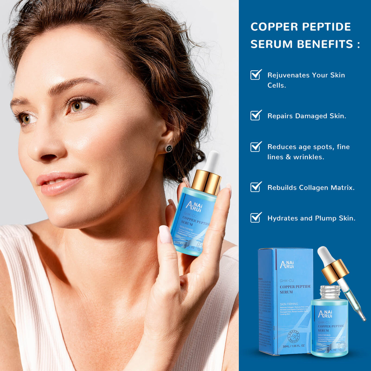 ANAIRUI Copper Peptides GHK-Cu Serum for Anti-Aging, Reduces Fine Line