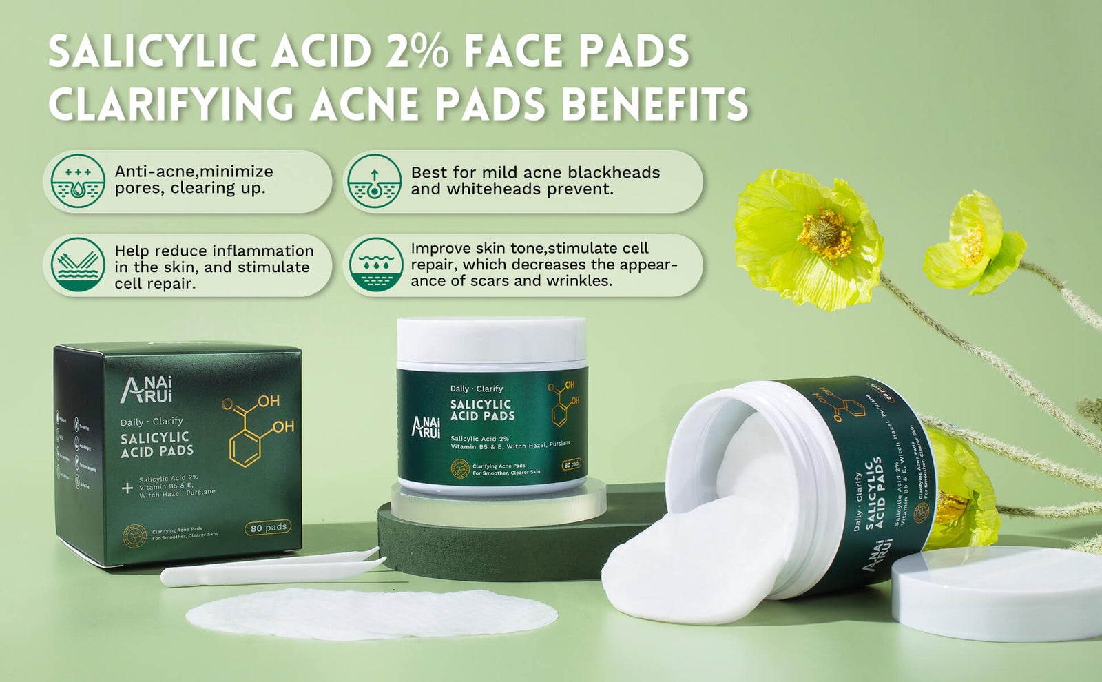 ANAIRUI 2% Salicylic Acid BHA Facial Peel Pads